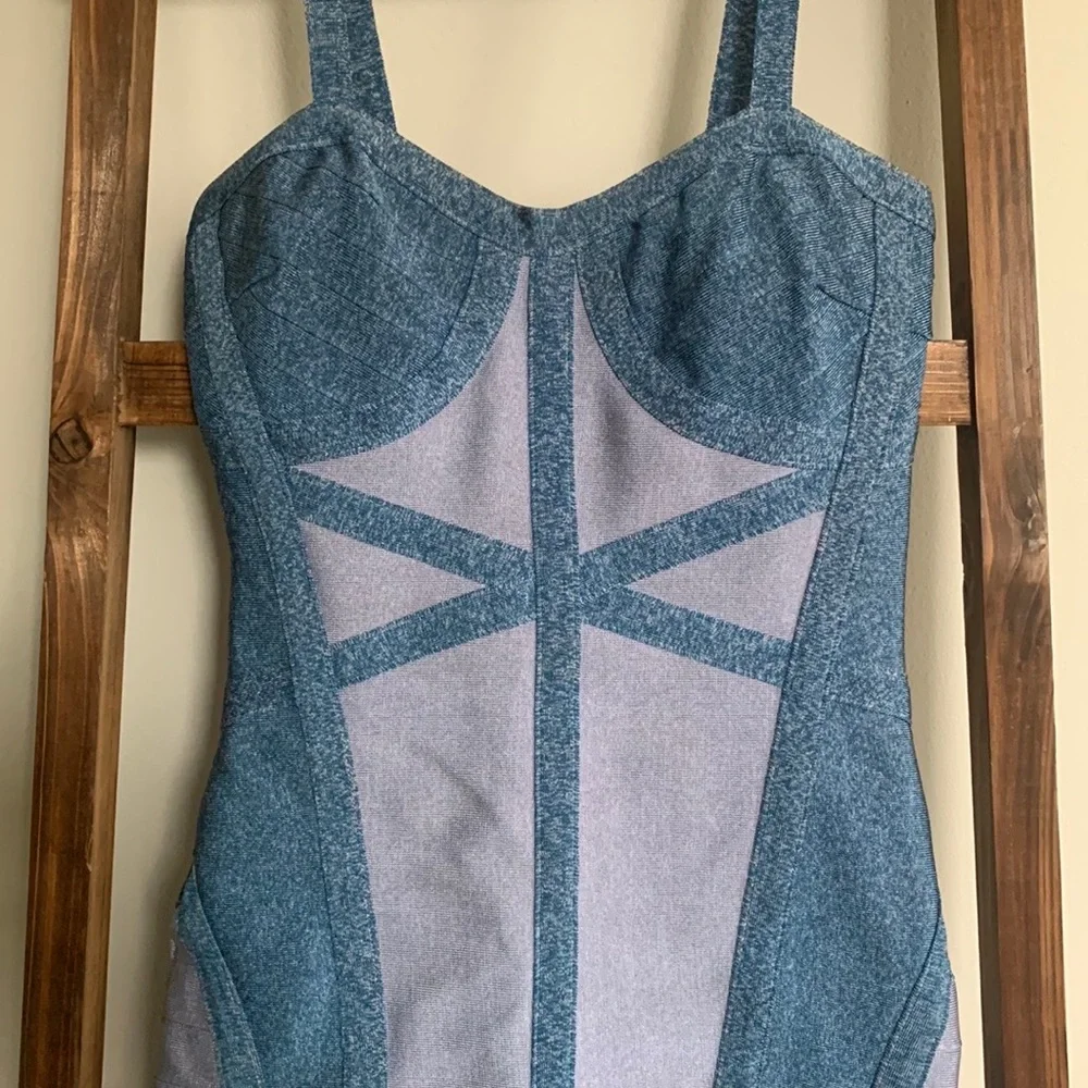 WOW couture | Dresses | Wow Couture Denim Color Blocked Bandage Dress ...